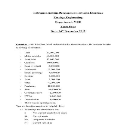 Entrepreneurship development revision exercises | DOC