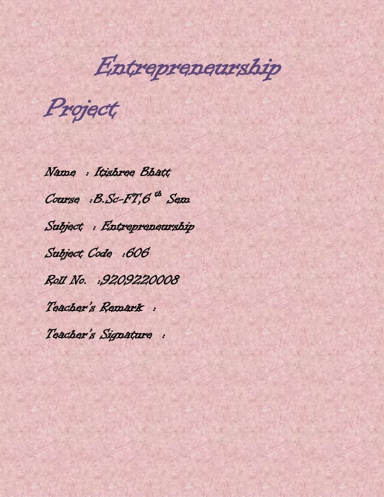 Entrepreneurship project first page