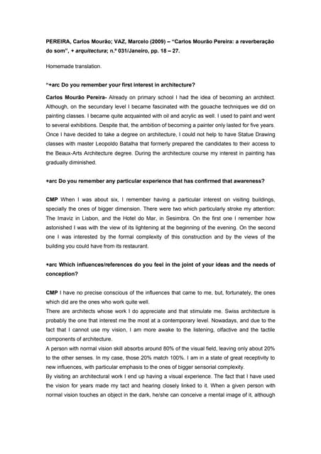 Architect Carlos Mourão interview - 4 Ark Magazine | PDF