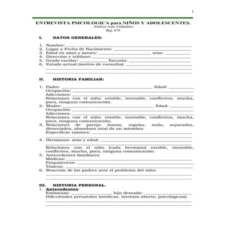 Plantilla De Evaluacion Psicologica