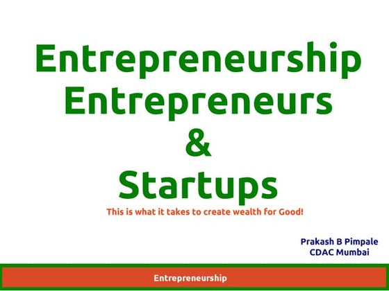 Entrepreneurship, Entrepreneurs and Startups | PDF | Startups | Business