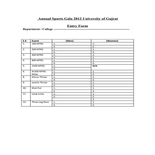 Entry form l sports gala 2012 | DOC