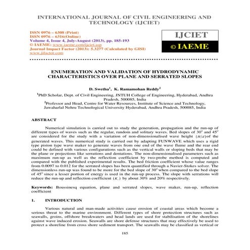 Enumeration and validation of hydrodynamic characteristics over plane and se | PDF