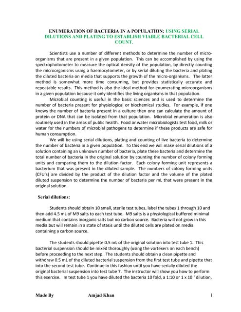 Bacteria enumeration | PPTX | Chemistry | Science