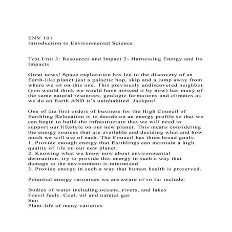 Env 101introduction To Environmental Sciencetest Unit 3docx