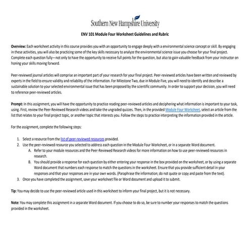 Env 101 module four worksheet guidelines and rubric | PDF