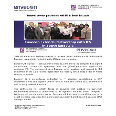 Envecon extends partnership with ifs in south east asia | PDF | Business Utilities | Business