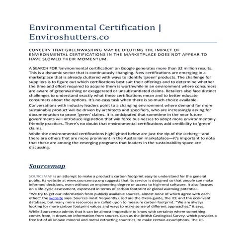 Environmental Certification | enviroshutters.co