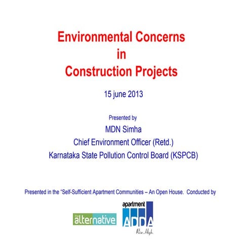 Environmental Concerns in Construction Projects- KSPCB Simha | PPT