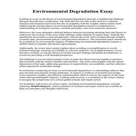 Environmental Degradation Essay. Asnuntuck Community College | PDF