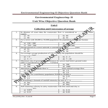Environmental engineering ii objective questions | PDF
