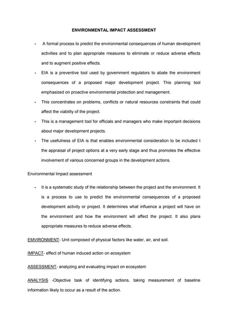Principles of environmental impact assessment | PPT