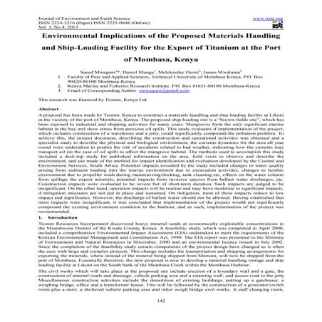 Environmental implications of the proposed materials handling and ship ...