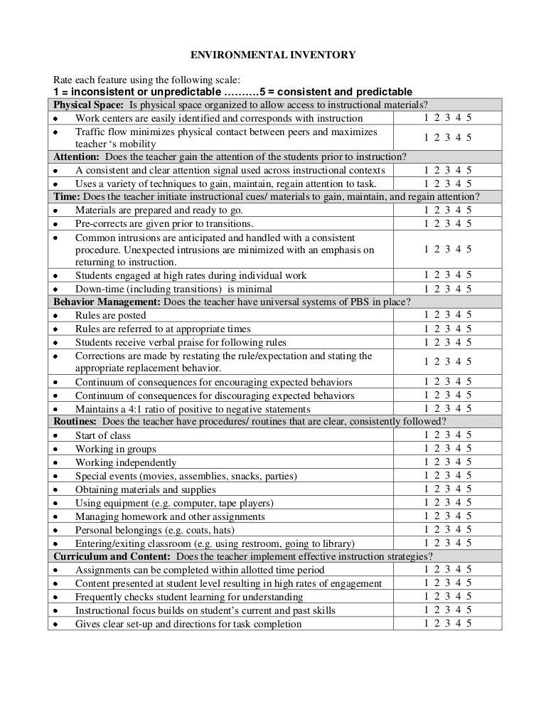Environmental inventory