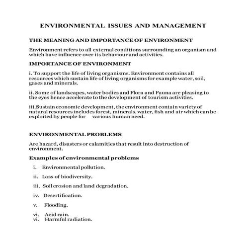 Environmental issues and management | DOCX