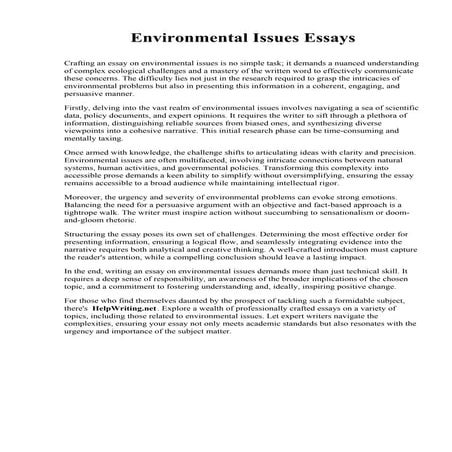 Environmental Issues Essays. Kingston University USA | PDF