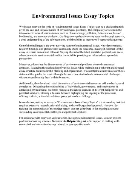 Essay On Environment And Pollution | PDF