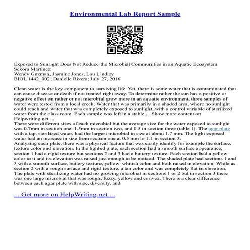 Environmental Lab Report Sample | PDF