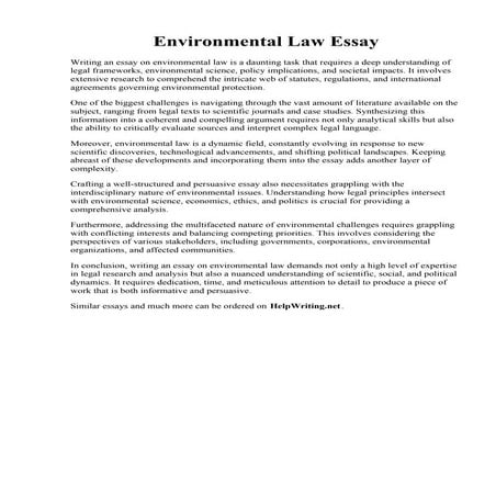 Environmental Law Essay. Environmental Law - Pheello Dikane Inc. | PDF