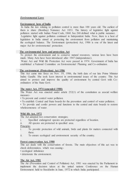 Environmental Laws Of India | PPTX | Environmental Services Industry | Industries