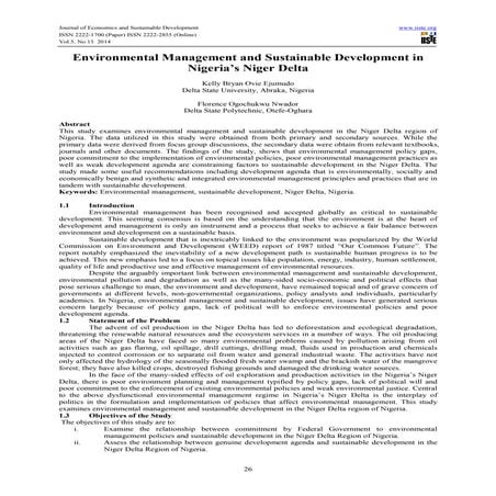 Environmental management and sustainable development in nigeria’s niger ...