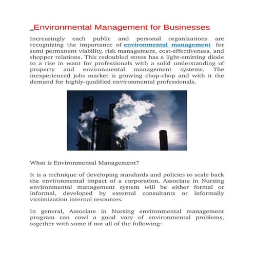 Environmental Management for Businesses | PDF