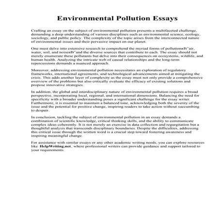 Environmental Pollution Essays. University of New England | PDF