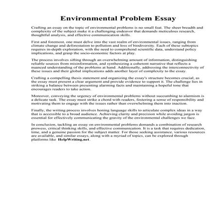 Environmental Problem Essay. Environmental Issues Essay : Navigation menu | PDF