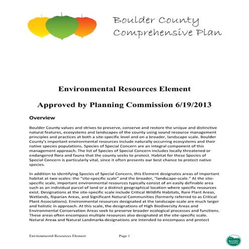 Environmental resource element of the boulder county comprehensive plan ...