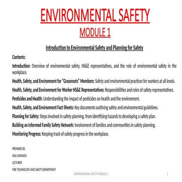 ENVIRONMENTAL SAFETY-MODULE 1- PPT notes | PPTX