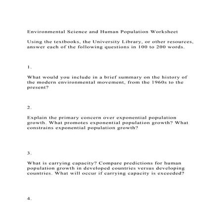 Environmental Science and Human Population WorksheetUsing the .docx