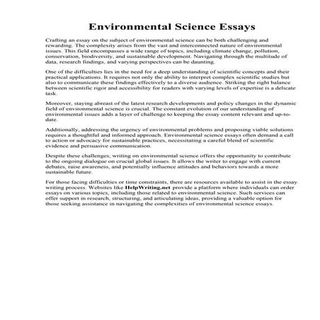 Environmental Science Essays. Essay about environmental studies | PDF