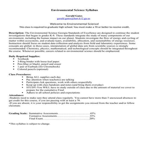 Environmental Science syllabus For Teachers | DOC