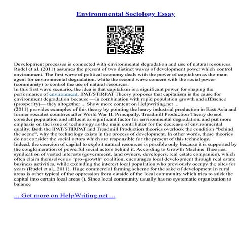 Environmental Sociology Essay | PDF