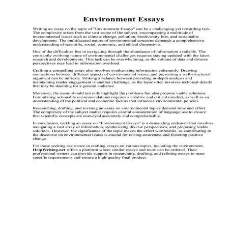 Environment Essays. Essay about environment | PDF