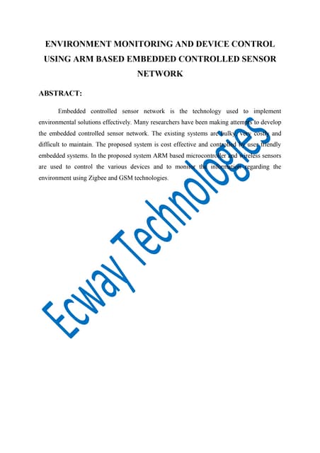 Environment Monitoring And Device Control Using Arm Based Embedded