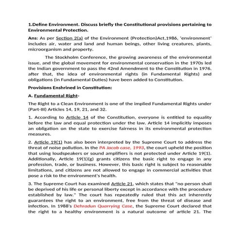 What is Environment, Constitutional provisions relating to it ...