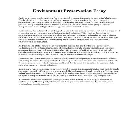 Environment Preservation Essay. Suffolk County Community College | PDF