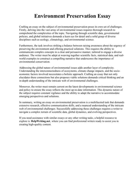 Essay Writing On Environment. Fort Valley State University | PDF