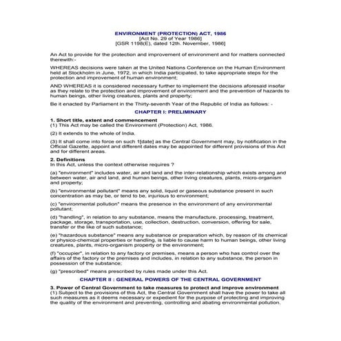 Environment (protection) act, 1986 | DOC