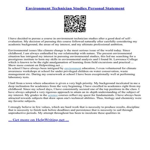 Environment Technician Studies Personal Statement | PDF