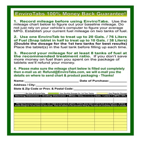 Enviro tabs money back guarantee | PDF
