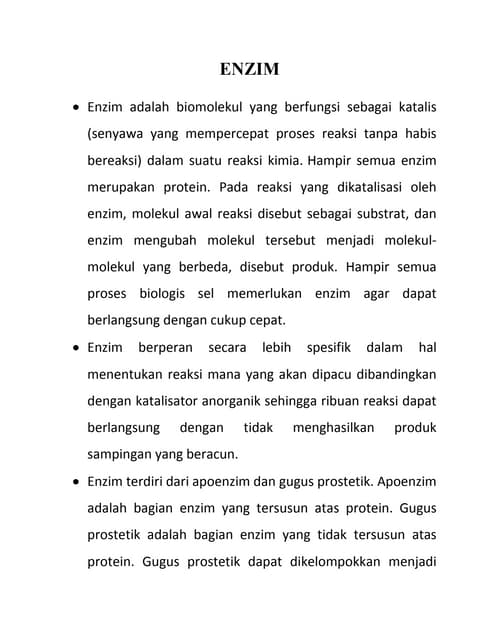 MATERI ENZIM - Biologi Kurikulum Indonesia | PDF