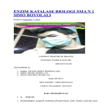 Enzim katalase biologi sma n 1 simo boyolal1 | DOCX