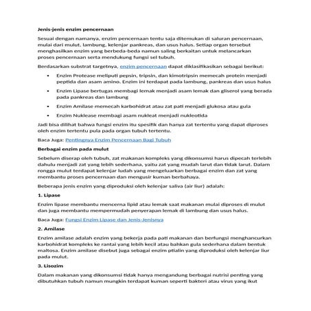enzim pencernaan pada sistem organ pencernaan pada manusia | DOCX