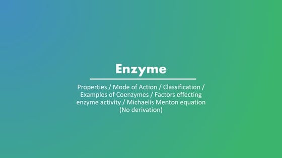 Classification and nomenclature of enzymes | PPT