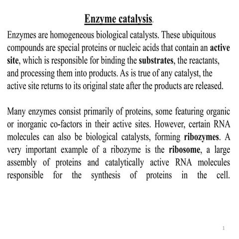 Enzyme Catalysis Heterogeneous and Homogeneous | PPTX