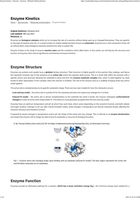 Enzyme Kinetics Structure Function Michaelis Menten Kinetics Pdf