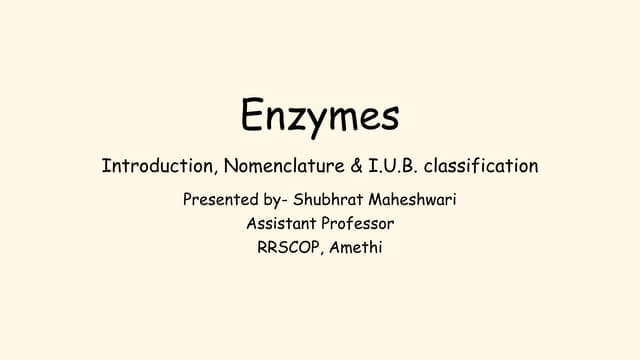 Nomenclature and Classification of enzyme | PPTX