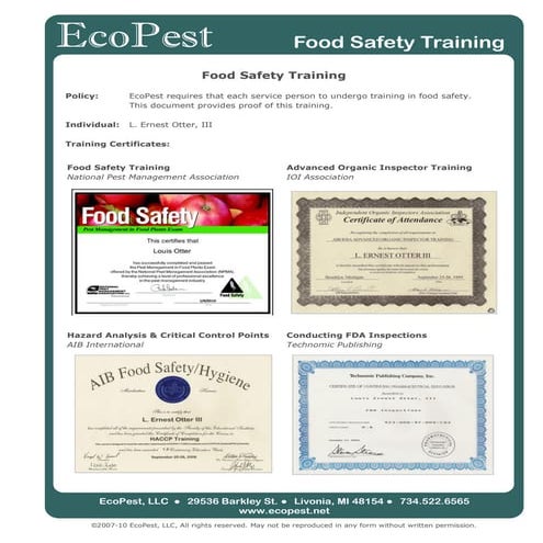 Eo food safety training | PDF